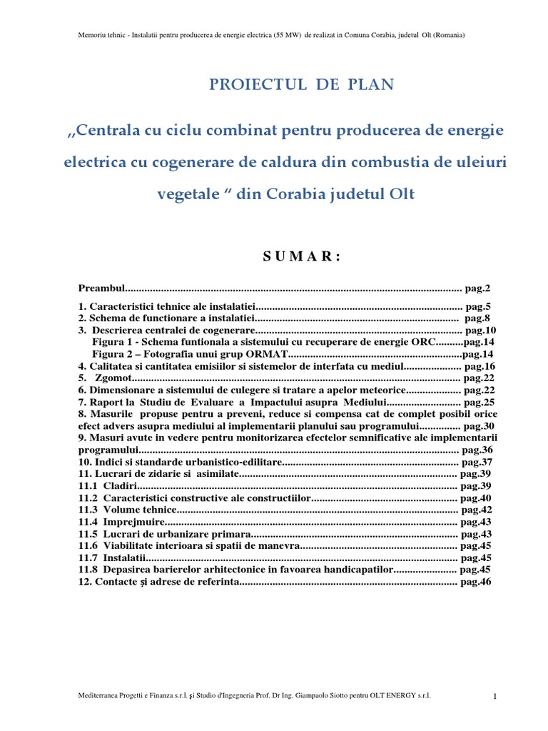 Proiect Tehnic - Centrala Cu Ciclu Combinat | PDF