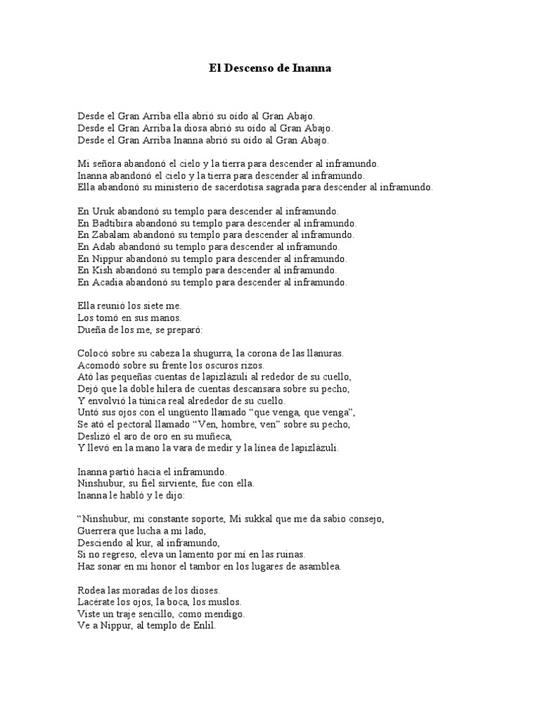 El Descenso de Inanna | PDF | Mitología mesopotámica | Religiones ...