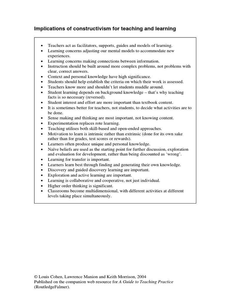 Implications of Constructivism For Teaching and Learning | PDF | Career ...