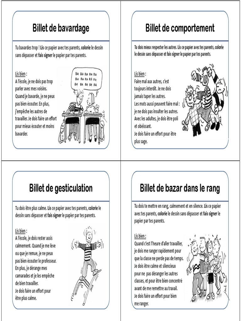 Billet de comportement en classe | PDF