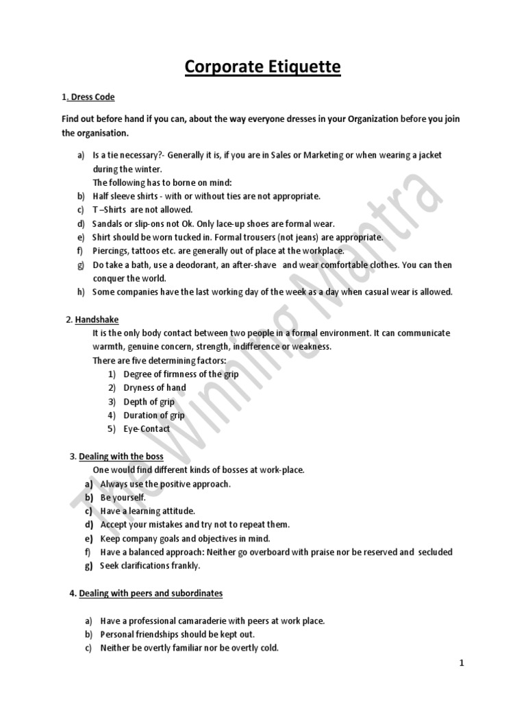 Corporate Etiquette Guide for Professionals | PDF | Clothing