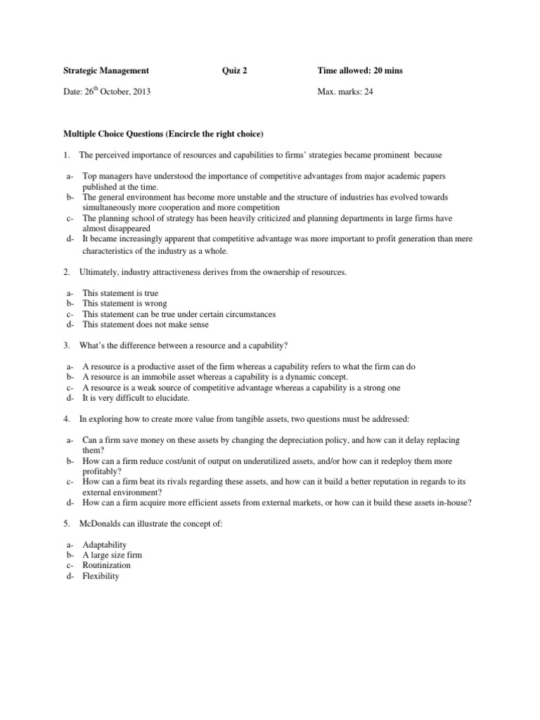 BMGT 495 Quiz 2: Strategy Concepts | PDF | Strategic Management ...