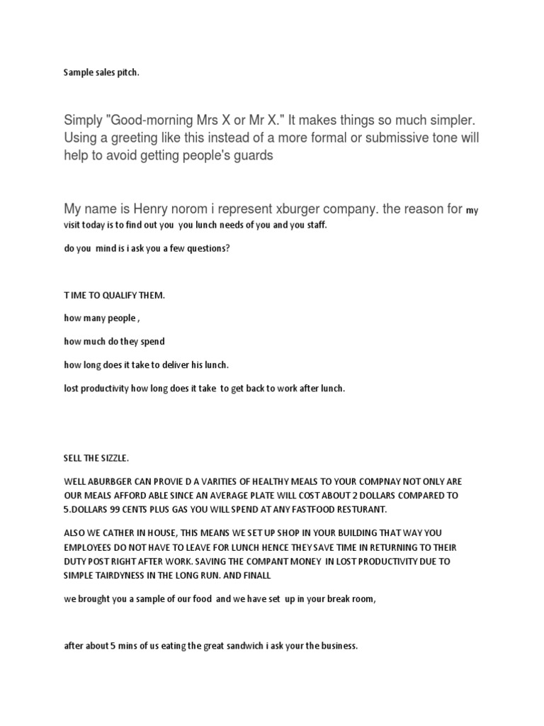 Sample Sales Pitch | PDF