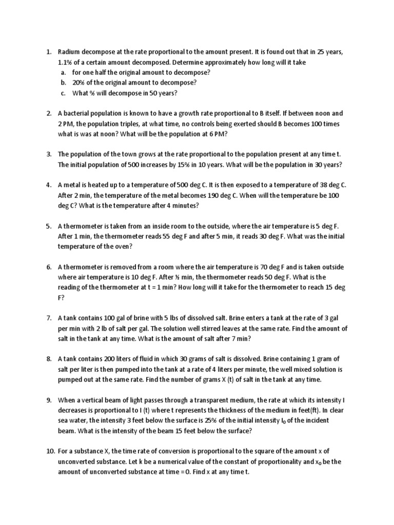 Differential Equation - Problem Set | PDF | Radioactive Decay | Temperature