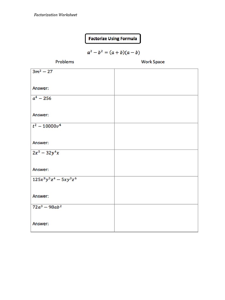 Factorization Worksheet | PDF