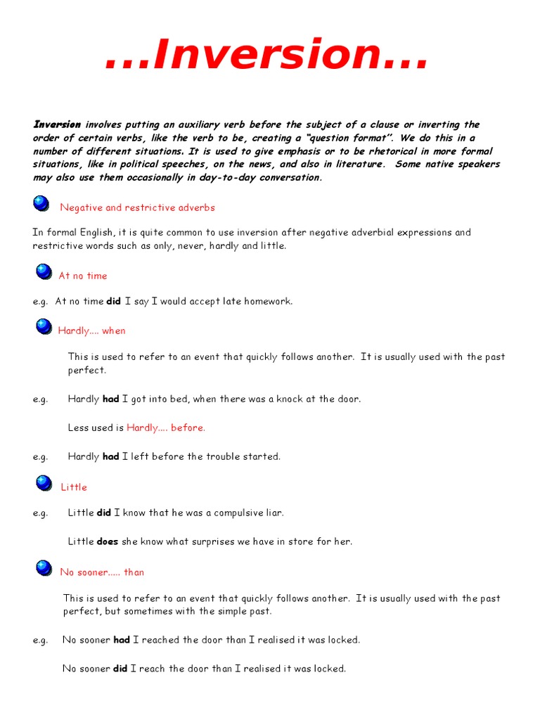 38695972 1 Inversion Grammar Rules | Syntax | Linguistics