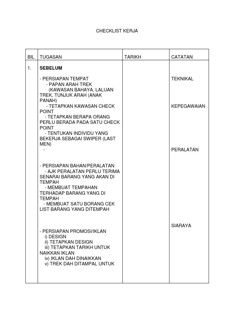 Checklist Kerja | PDF