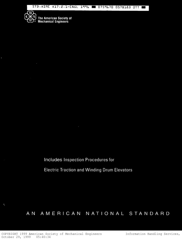 ASME A17.2.1-1996 Inspectors Manual For Electric Elevators | PDF