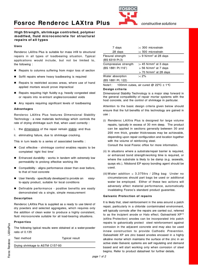 Renderoc LAXtra Plus | PDF | Corrosion | Concrete