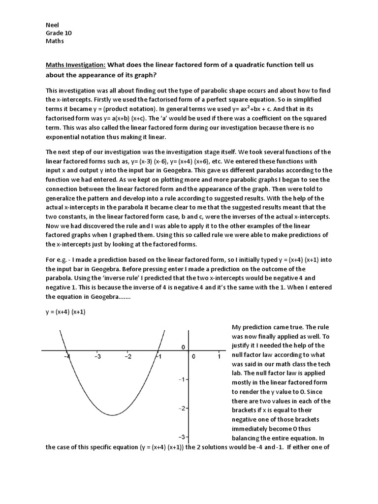 Maths Investigation On Linear Factored Form | PDF | Factorization ...