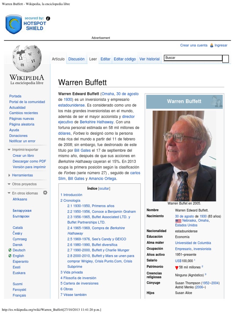 Warren Buffett - Wikipedia, La Enciclopedia Libre | PDF | Warren ...