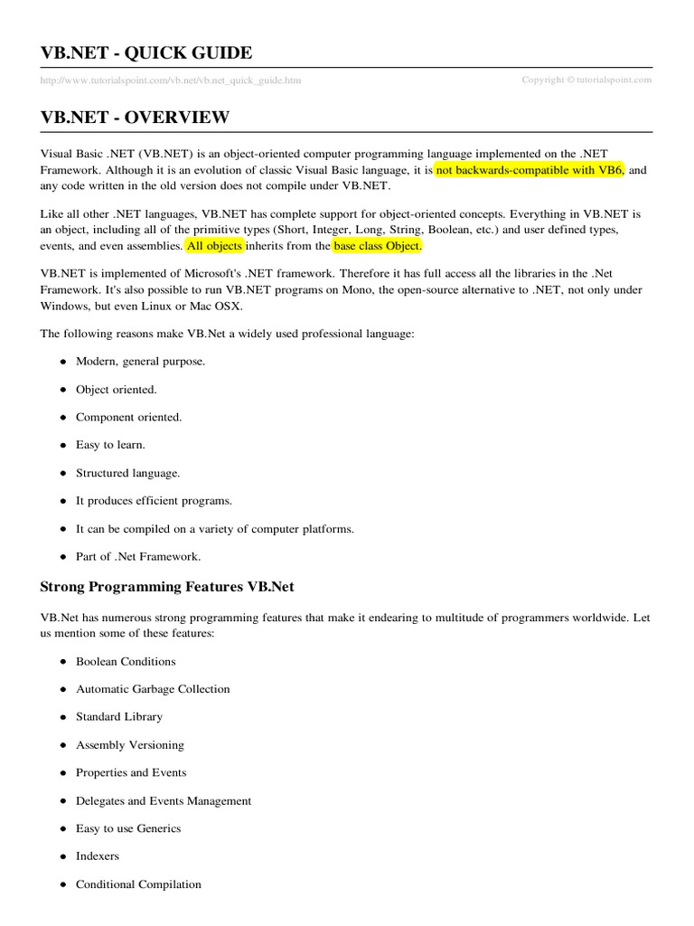 Tutorial | PDF | Visual Basic .Net | Class (Computer Programming)