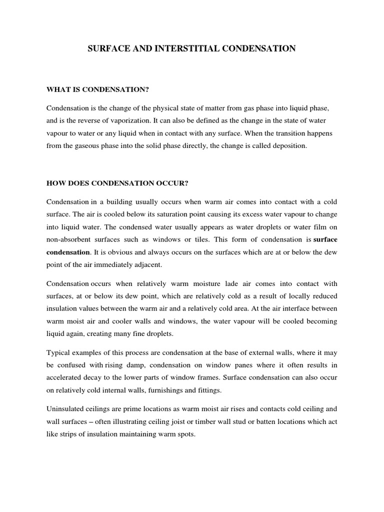 Surface and Interstitial Condensation | PDF | Condensation | Water Vapor