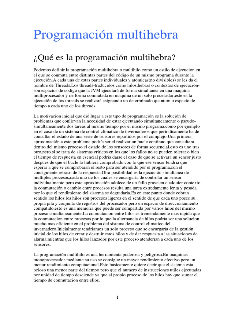Programación Multihilo en Java | PDF | Hilo (Computación) | máquina virtual de Java