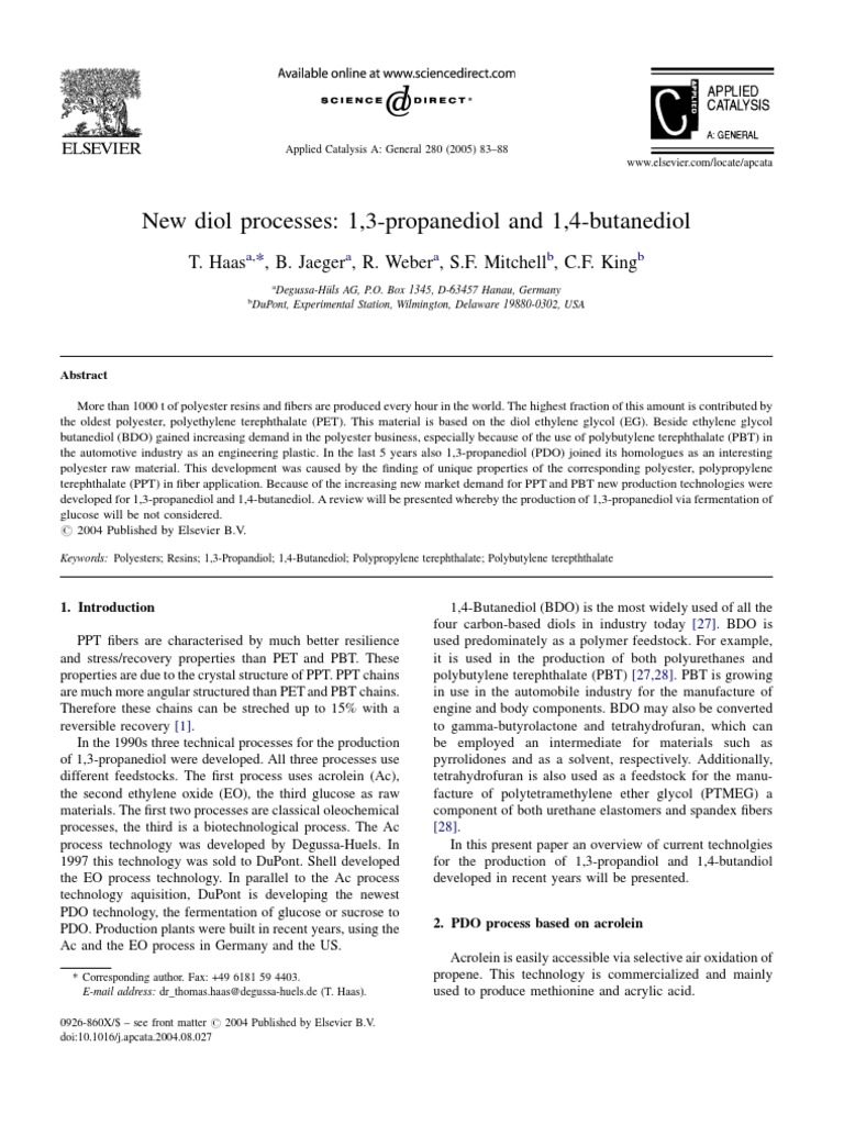 Butenediol PDF | PDF | Hydrogenation | Catalysis