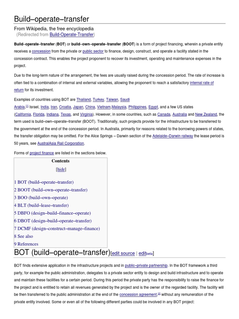 Build operate transfer scheme etc.docx | Concession (Contract) | Risk