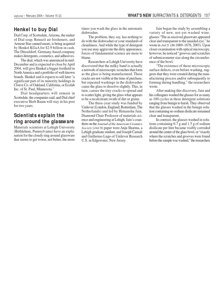 Henkel To Buy Dial: What'S New Surfactants & Detergents 107 | PDF ...