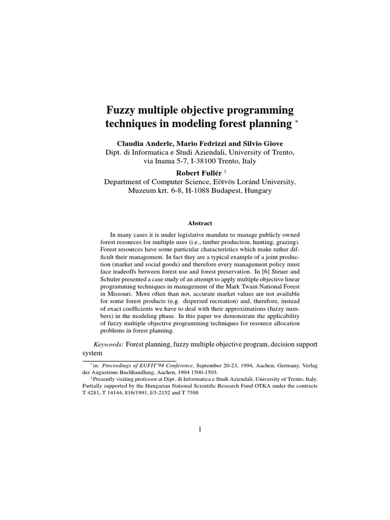 Fuzzy Multiple Objective Programming Techniques In Modeling Forest Planning Pdf Decision