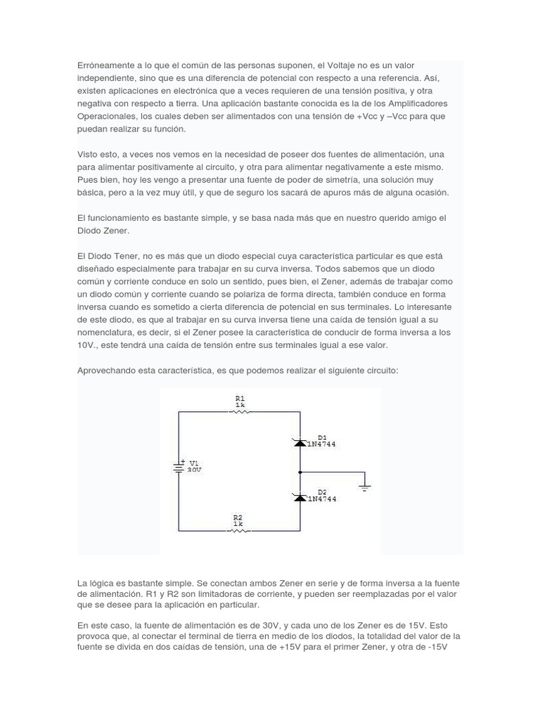 Fuente Simetrica Con Zener | Descargar gratis PDF | Diodo | voltaje