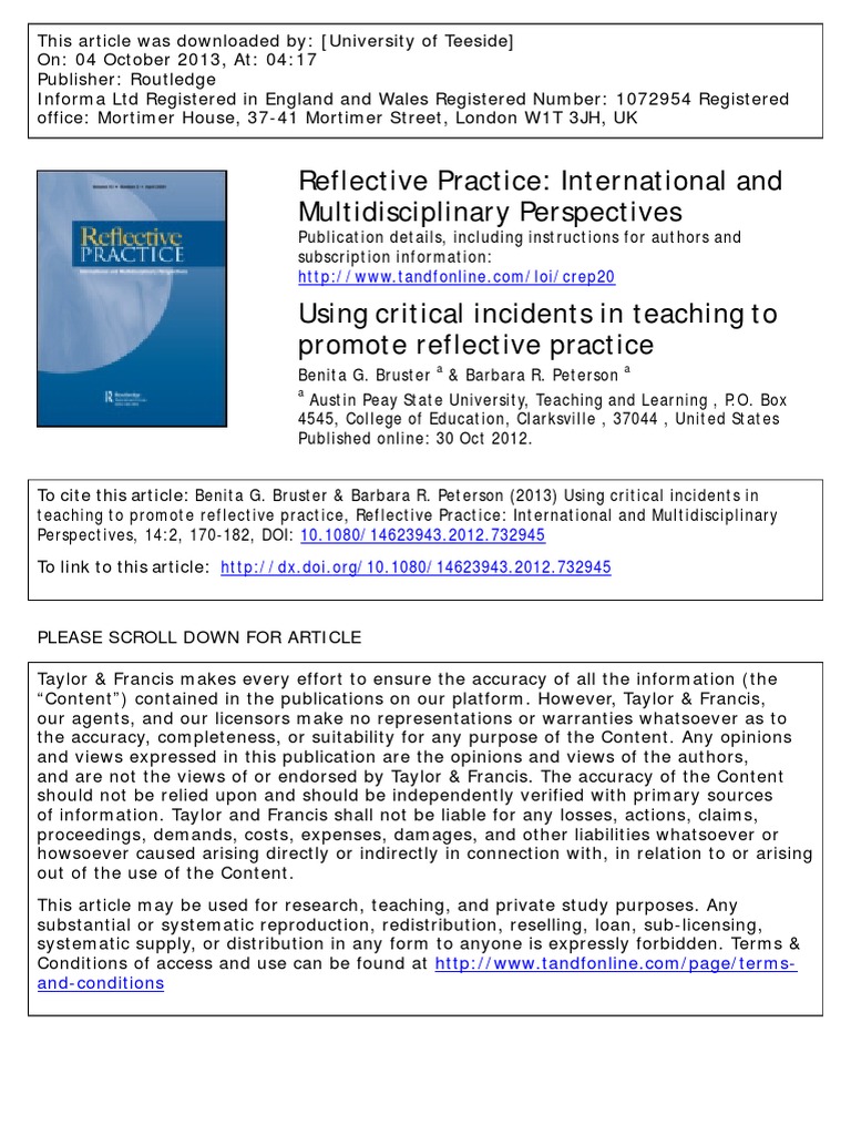 Critical Incidents in Teaching To Promote Reflective Practice | PDF ...