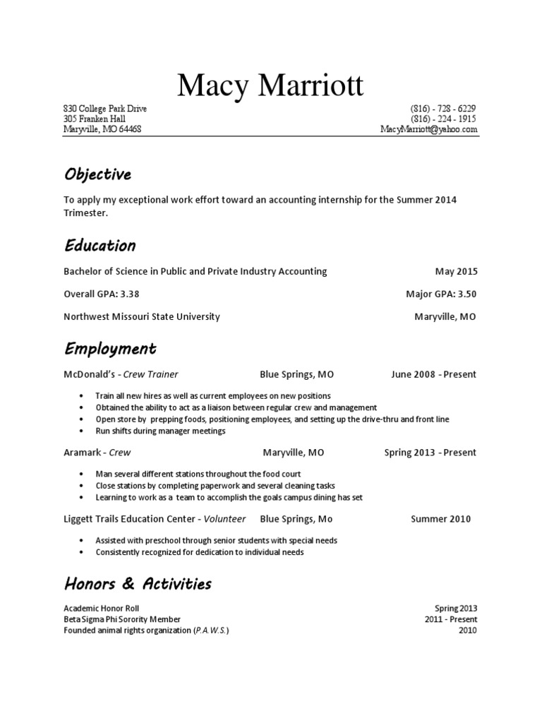 Updated Resume Marriott | PDF | Career & Growth | Business