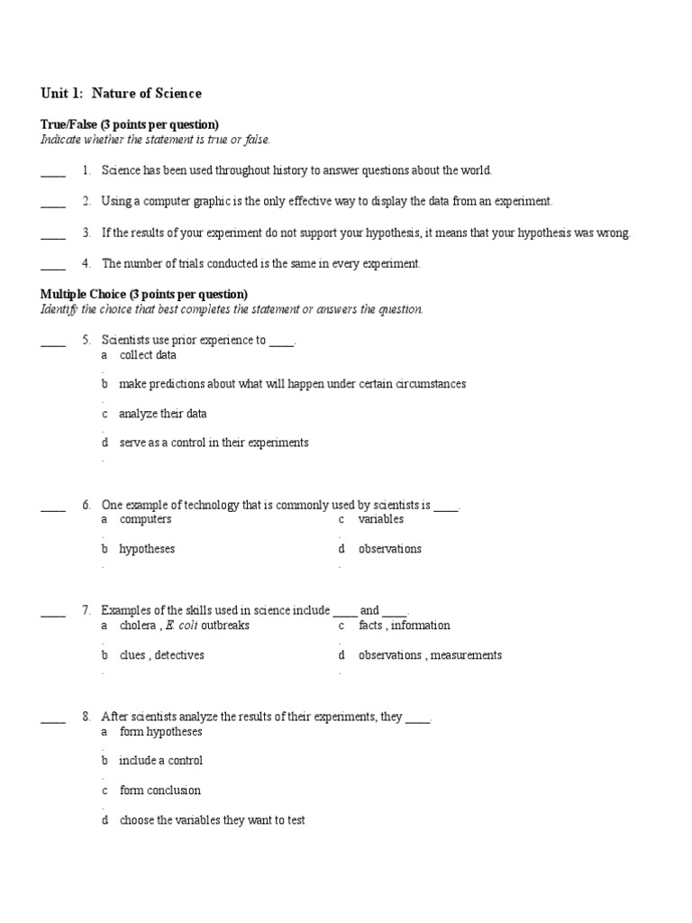 Unit 1 Test, Nature of Science.rtf | Experiment | Hypothesis