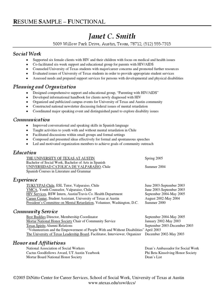 Resume Sample - Social Work PDF | PDF | University Of Texas At Austin ...