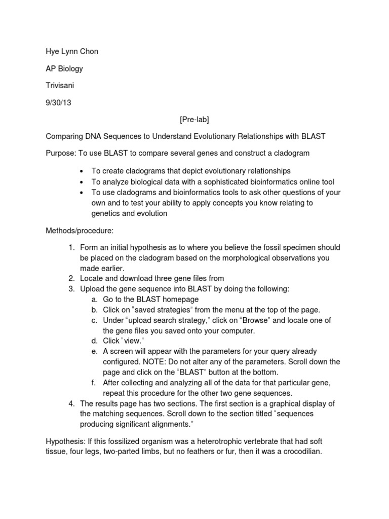 AP Bio: DNA Sequence Comparison Lab | PDF | Bioinformatics | Blast