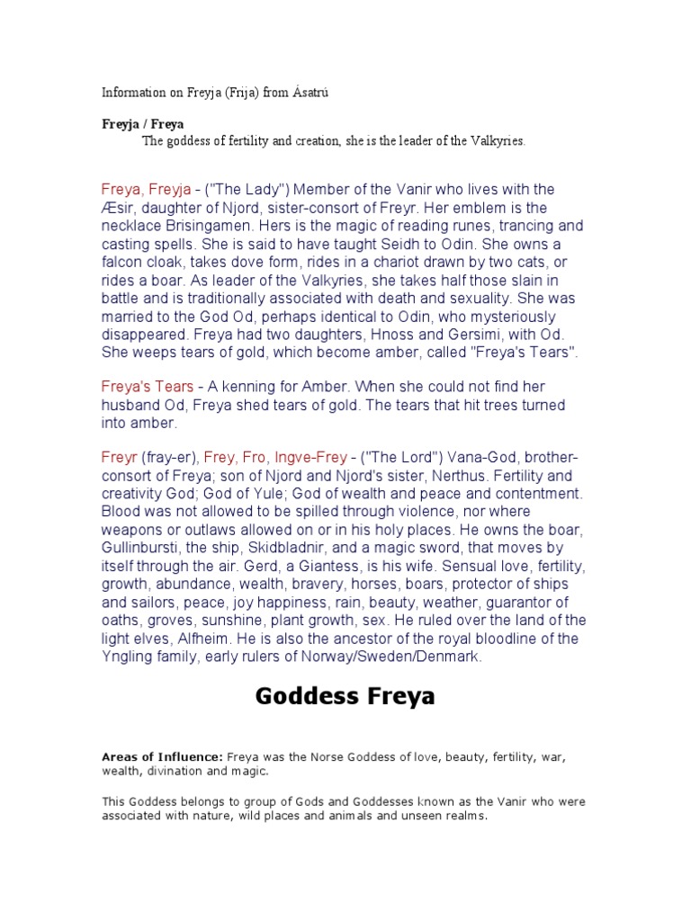 Information On Freyja | PDF | Æsir | Norse Mythology