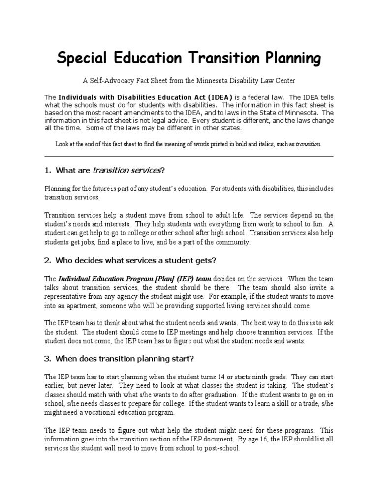 Transition Planning PDF | PDF | Individualized Education Program ...