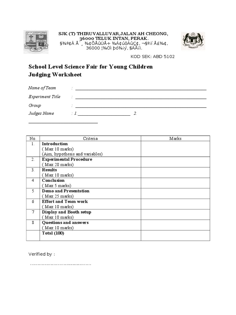 School Level Science Fair Judging Form | PDF