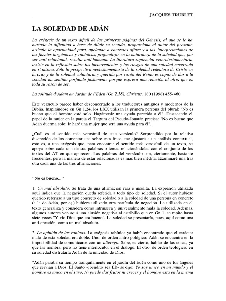 Jacques Trublet - La Soledad de Adan | PDF | Soledad | Adán