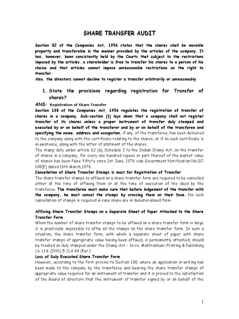 Share Transfer Audit | PDF | Investing | Security