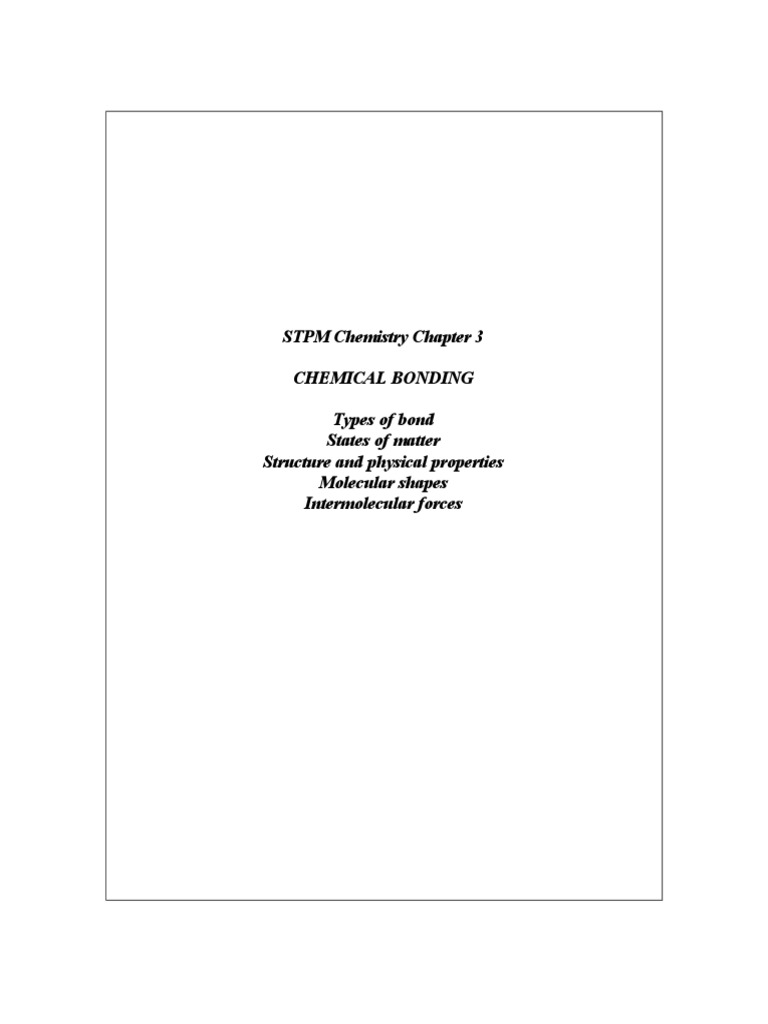 STPM Chemistry Notes Chapter 3 | PDF | Chemical Bond | Chemical Polarity