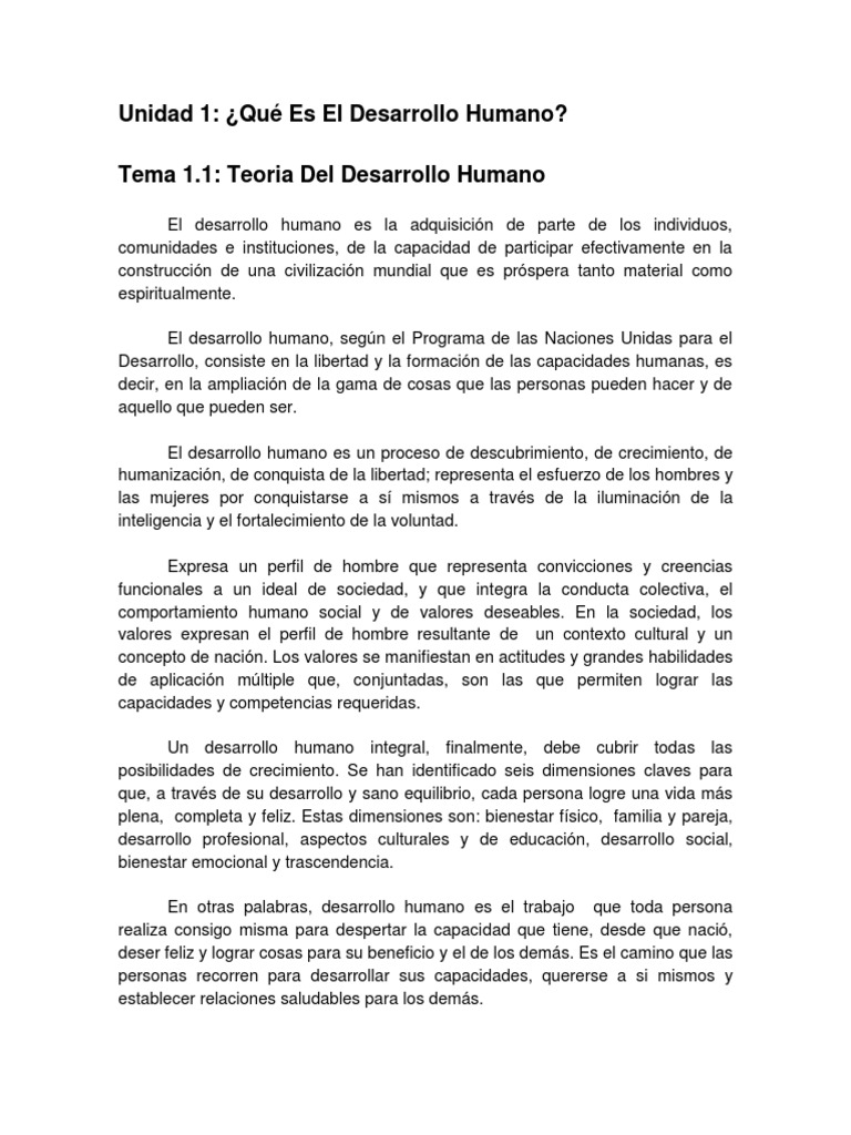 Concepto de Desarrollo Humano | PDF