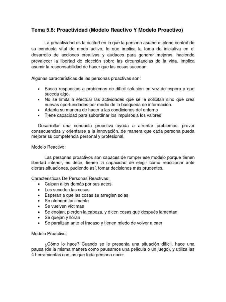 Tema 5.8 Proactividad (Modelo Reactivo y Modelo Proactivo) | PDF ...