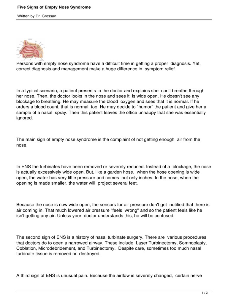 Five Signs of Empty Nose Syndrome .pdf | Human Nose | Clinical Medicine