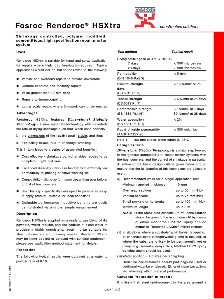 Renderoc HSXtra | PDF | Corrosion | Concrete