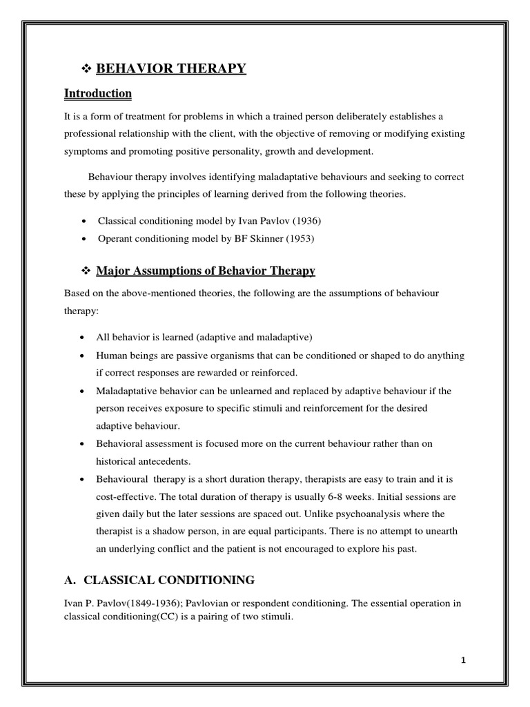 Behavior Therapy | Download Free PDF | Classical Conditioning | Reinforcement