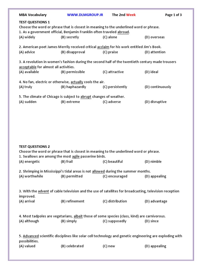 MBA Vocabulary The 2nd Week PDF | PDF | Nature