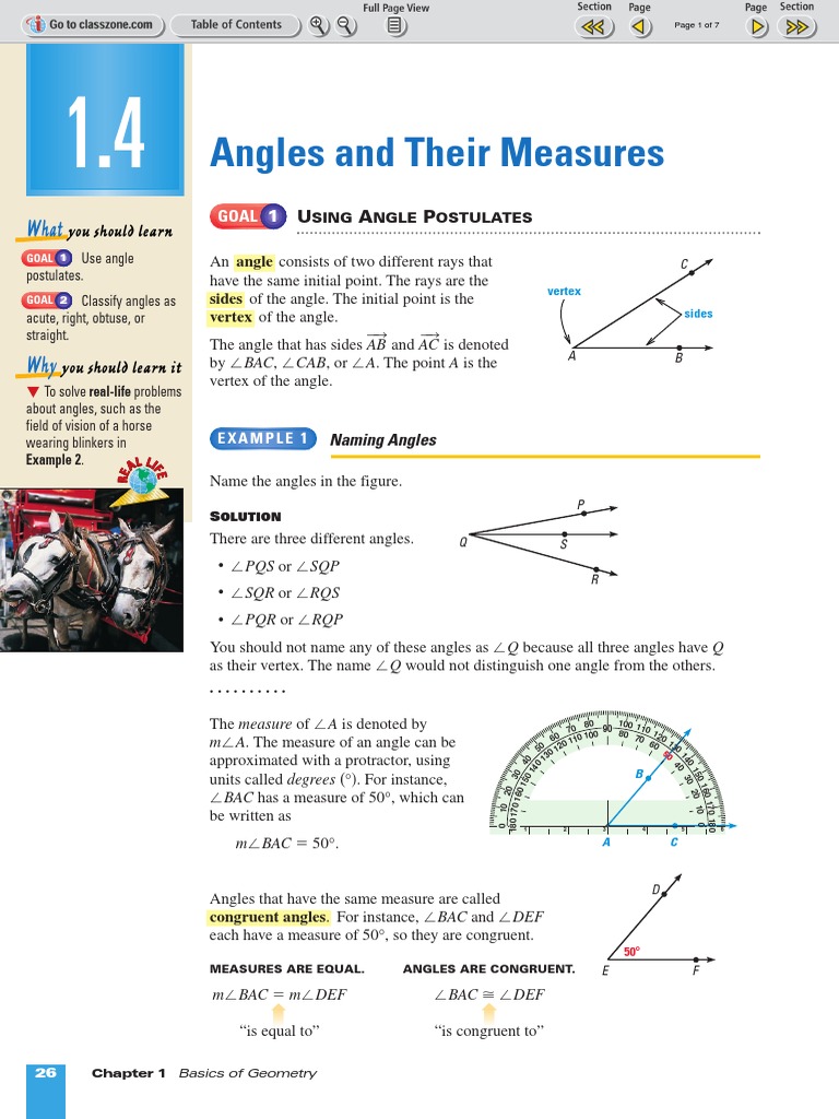 Geometry 1 4 Angles And Their Measures Pdf