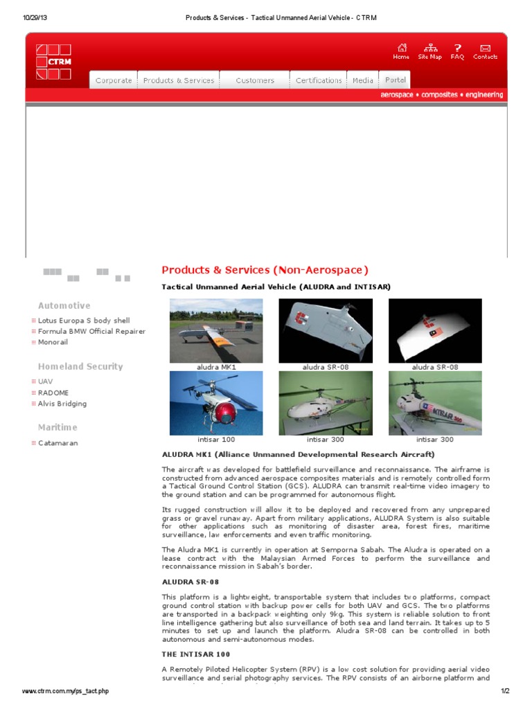 Products & Services - Tactical Unmanned Aerial Vehicle - CTRM PDF | PDF ...