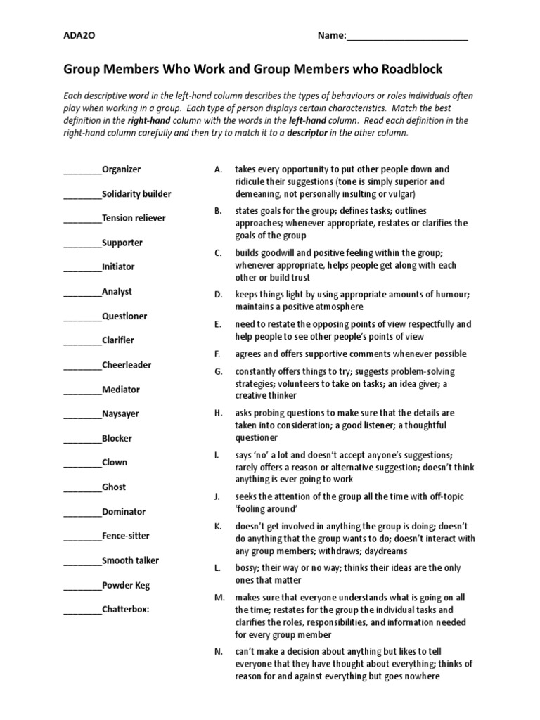 Group Role Match Assignment | Download Free PDF | Reason | Communication