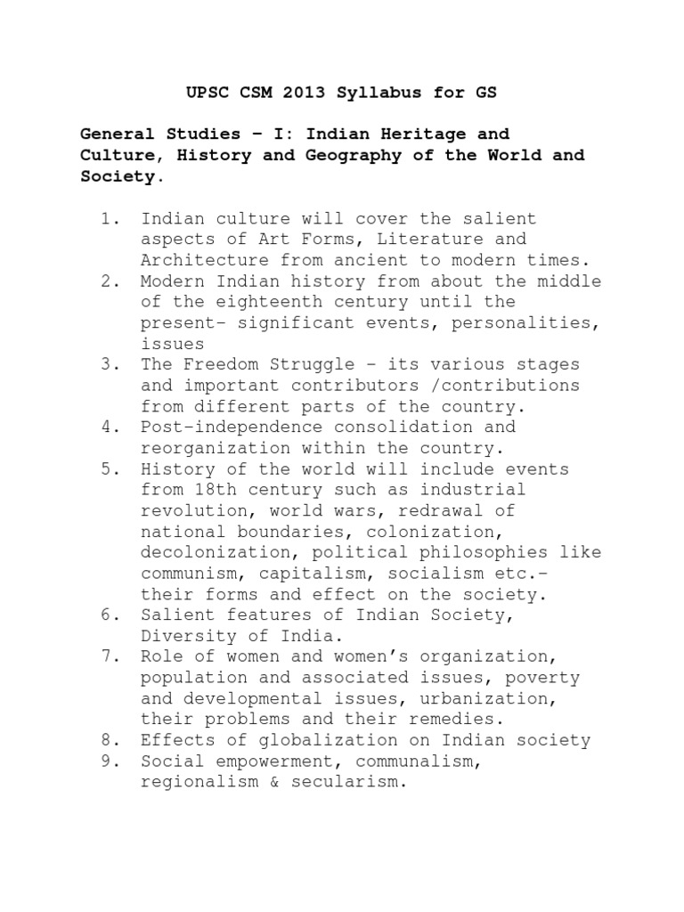 Numbered UPSC CSM 2013 Syllabus for GS.pdf | Governance | Value (Ethics)