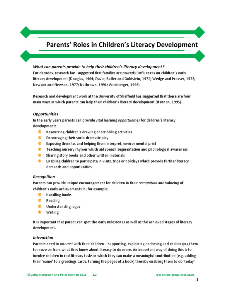 Parents’ Roles in Children’s Literacy Development | Literacy ...