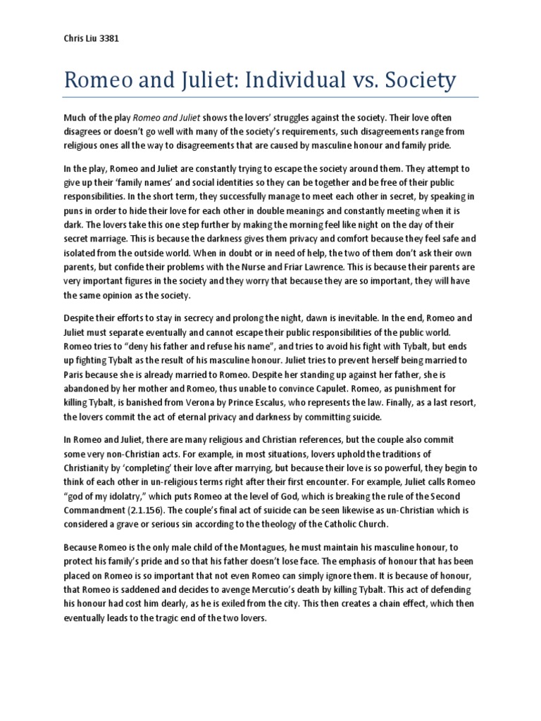 Individual Vs Society Essay | PDF | Characters In Romeo And Juliet ...