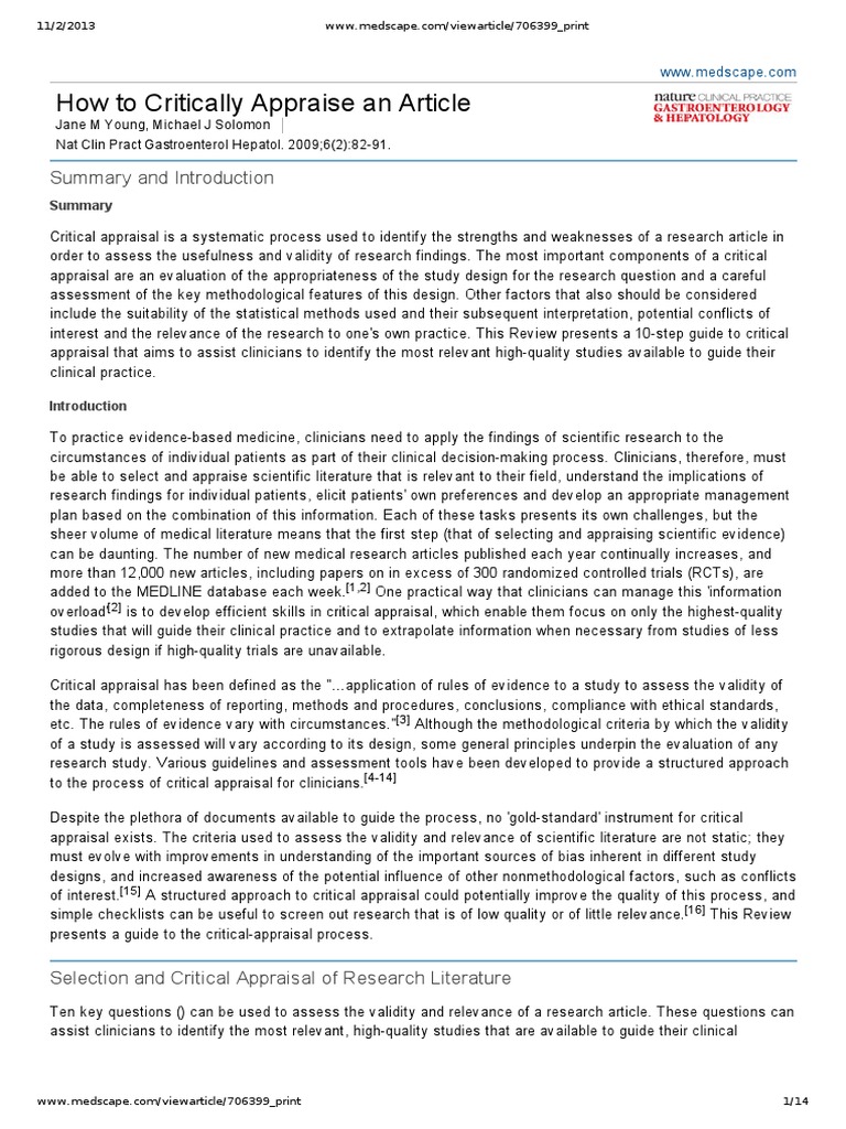 How To Critically Appraise An Article PDF | PDF | Randomized Controlled ...