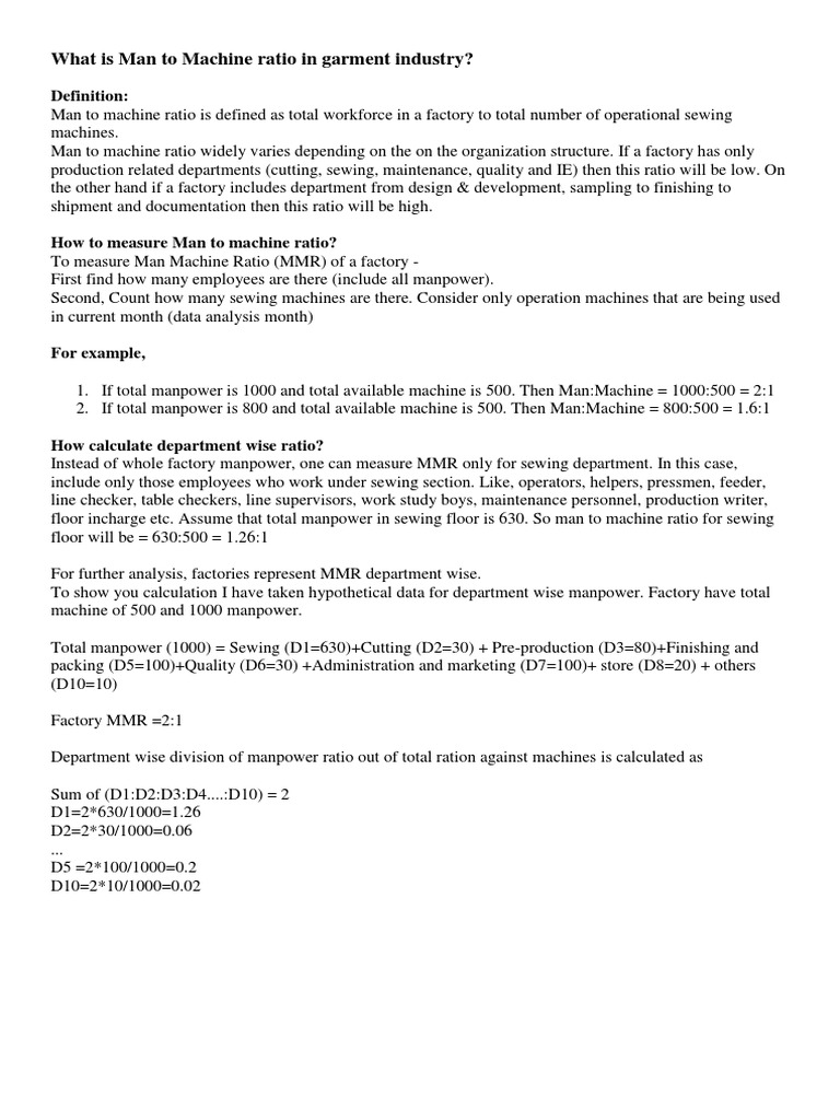 What Is Man To Machine Ratio in Garment Industry PDF | PDF