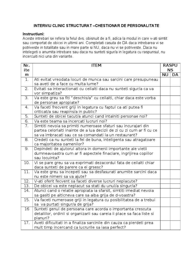 Chestionar de Personalitate | PDF