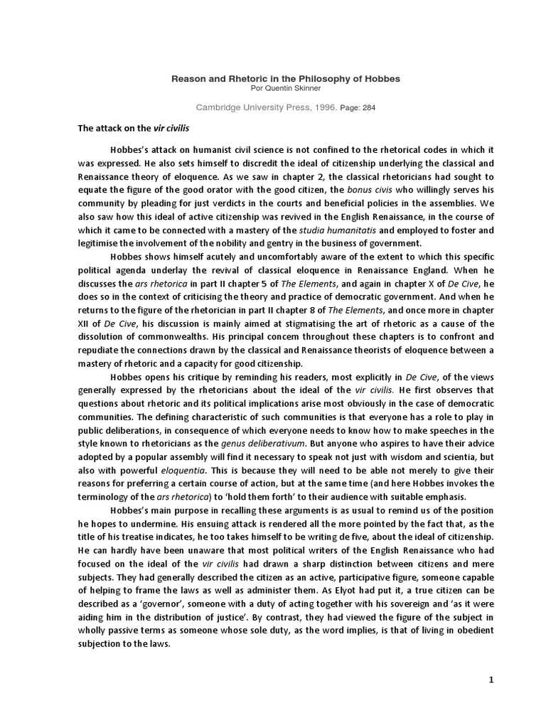 Reason and Rhetoric in The Philosophy of Hobbes | PDF | Rhetoric ...